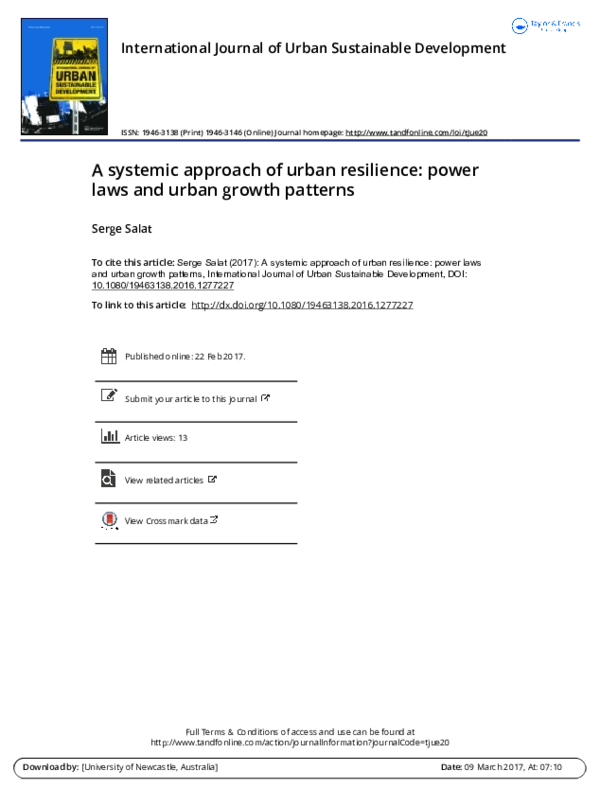 (PDF) A systemic approach of urban resilience: power laws and urban ...