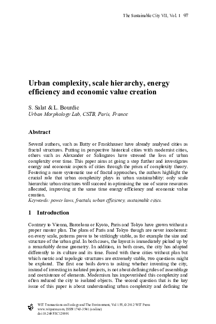 (PDF) Urban complexity, scale hierarchy, energy efficiency and economic value creation