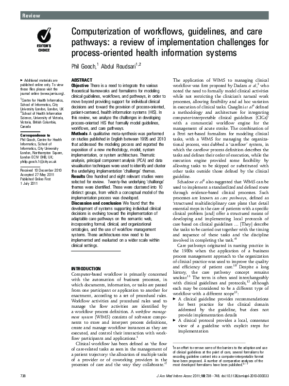 (PDF) Computerization of workflows, guidelines, and care pathways: a ...