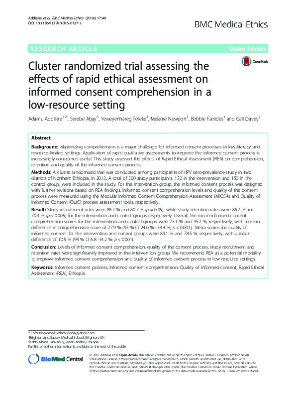 (PDF) Cluster randomized trial assessing the effects of rapid ethical ...