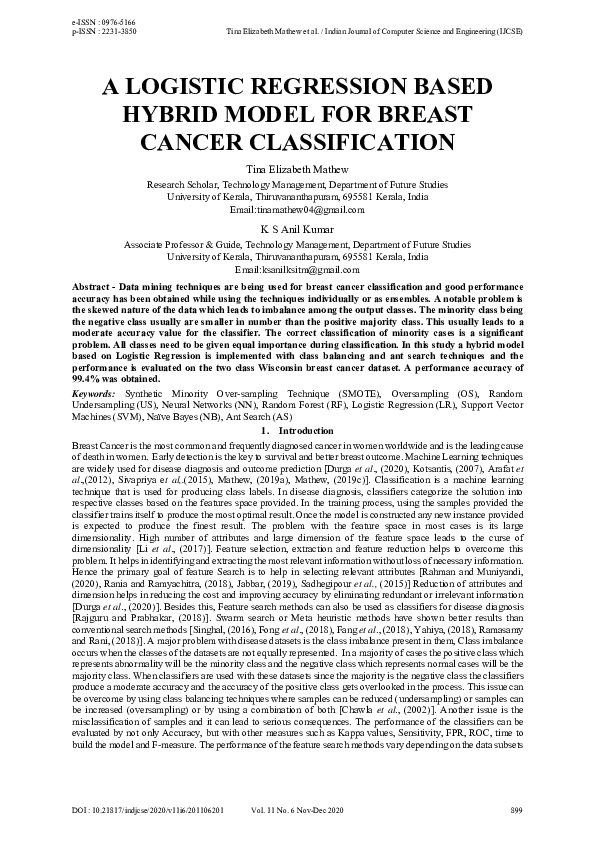 (PDF) Hybrid Logistic Regression for Breast Cancer