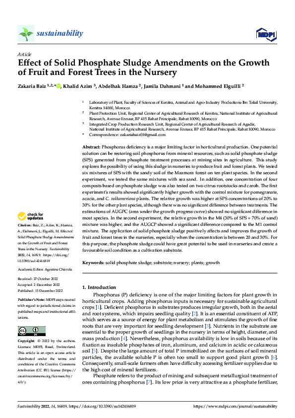 (PDF) Effect of Solid Phosphate Sludge Amendments on the Growth of ...