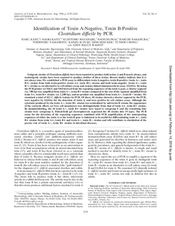 (PDF) Identification of Toxin A-Negative, Toxin B-Positive Clostridium ...