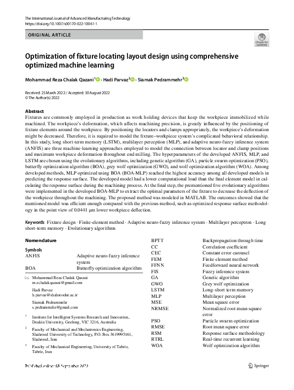 Pdf Optimization Of Fixture Locating Layout Design Using Comprehensive Optimized Machine Learning