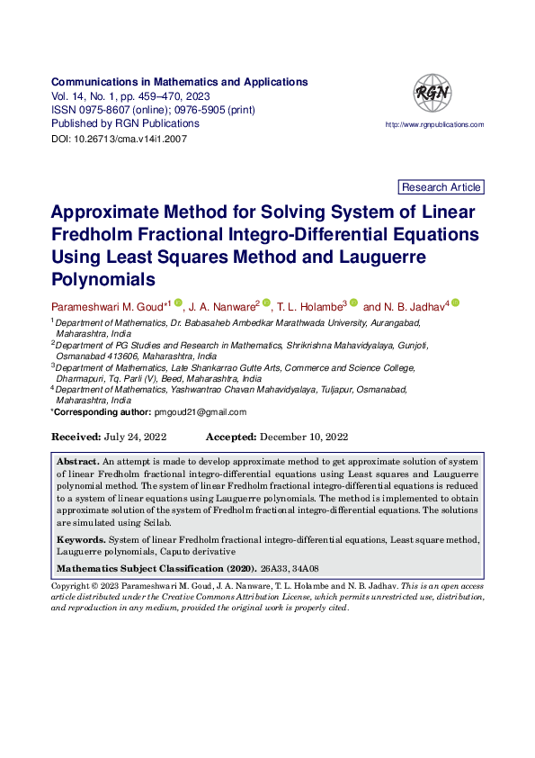 (PDF) Approximate Method for Solving System of Linear Fredholm Fractional Integro-Differential ...