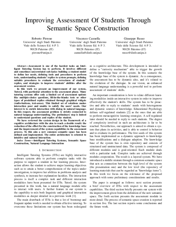 (PDF) Improving Assessment of Students through Semantic Space Construction