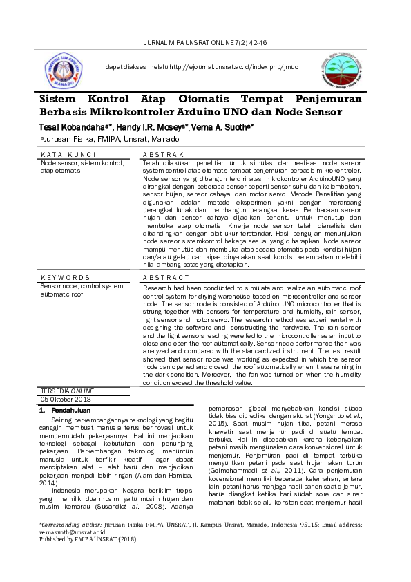 (PDF) Sistem Kontrol Atap Otomatis Tempat Penjemuran Berbasis Mikrokontroler Arduino UNO dan ...