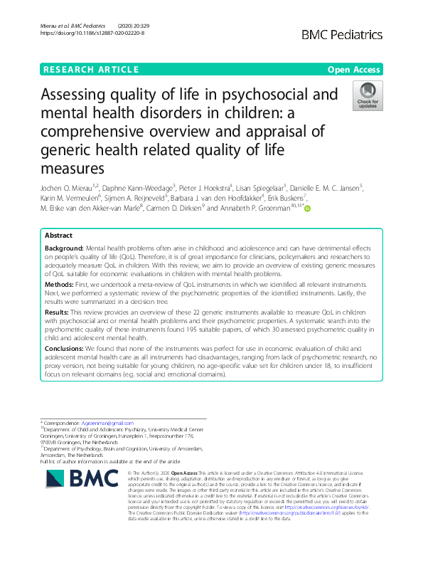 (PDF) Assessing quality of life in psychosocial and mental health ...