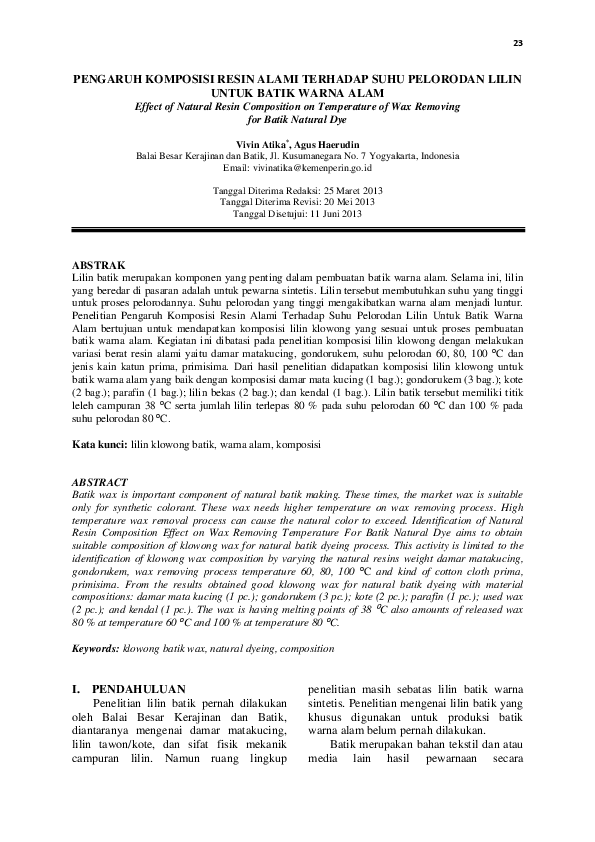 (PDF) Pengaruh Komposisi Resin Alami Terhadap Suhu Pelorodan Lilin ...