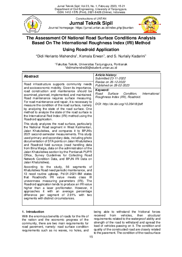 (PDF) The Assessment of National Road Surface Conditions Analysis Based ...