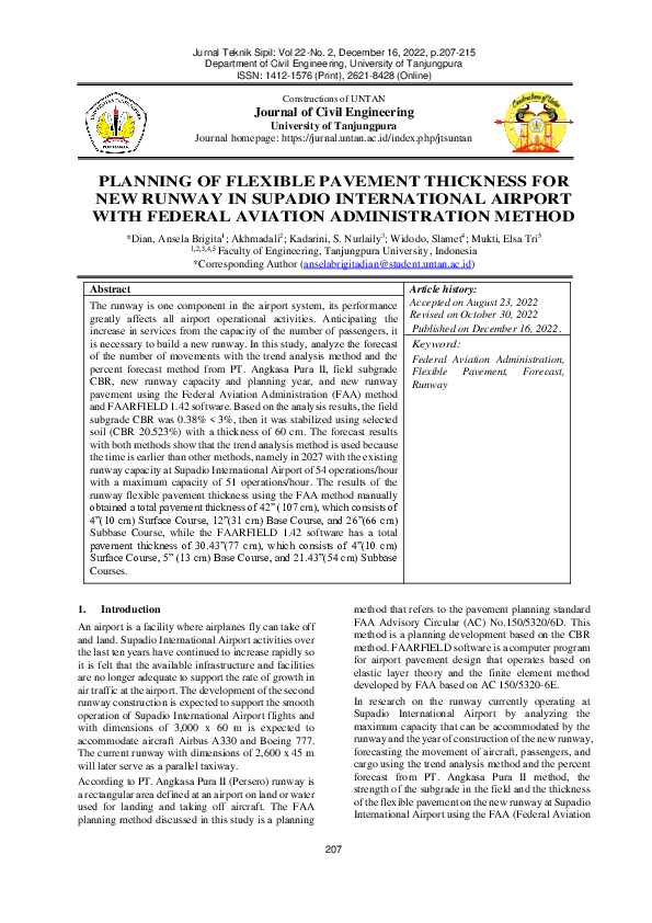 (PDF) Planning of Flexible Pavement Thickness for New Runway in Supadio ...