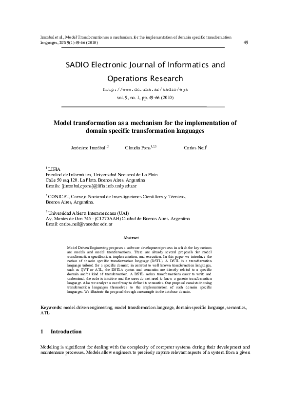 (PDF) Model transformation as a mechanism for the implementation of domain specific ...