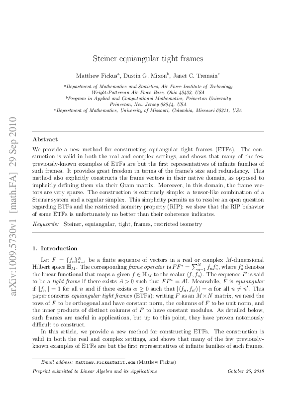 (PDF) Steiner equiangular tight frames