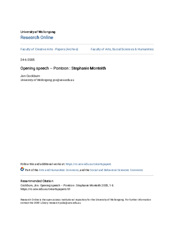 (PDF) Opening speech – Pontoon : Stephanie Monteith | Dr Jon Cockburn ...