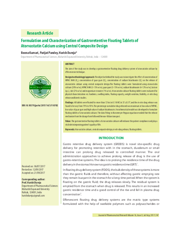 (PDF) Formulation and Characterization of Gastroretentive Floating ...