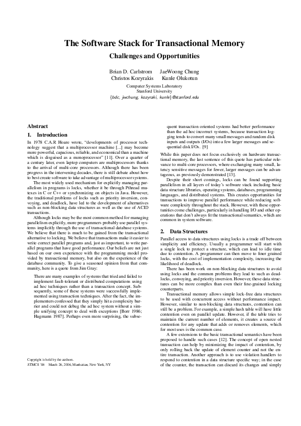 (PDF) The Software Stack for Transactional Memory Challenges and Opportunities