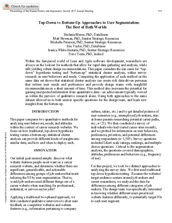 Pdf Top Down Vs Bottom Up Approaches To User Segmentation The Best