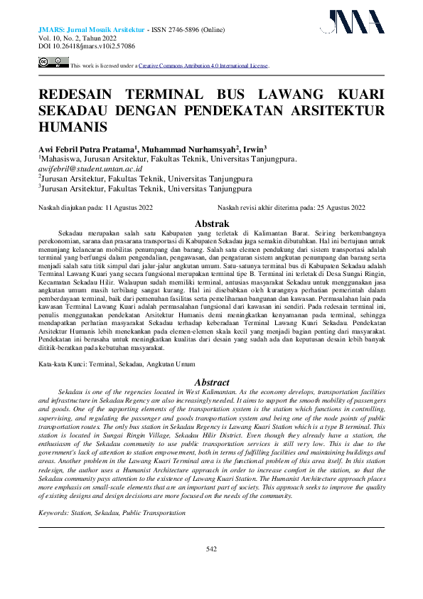 (PDF) Redesain Terminal Bus Lawang Kuari Sekadau Dengan Pendekatan Arsitektur Humanis