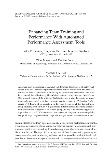(PDF) Enhancing Team Training and Performance With Automated Performance Assessment Tools