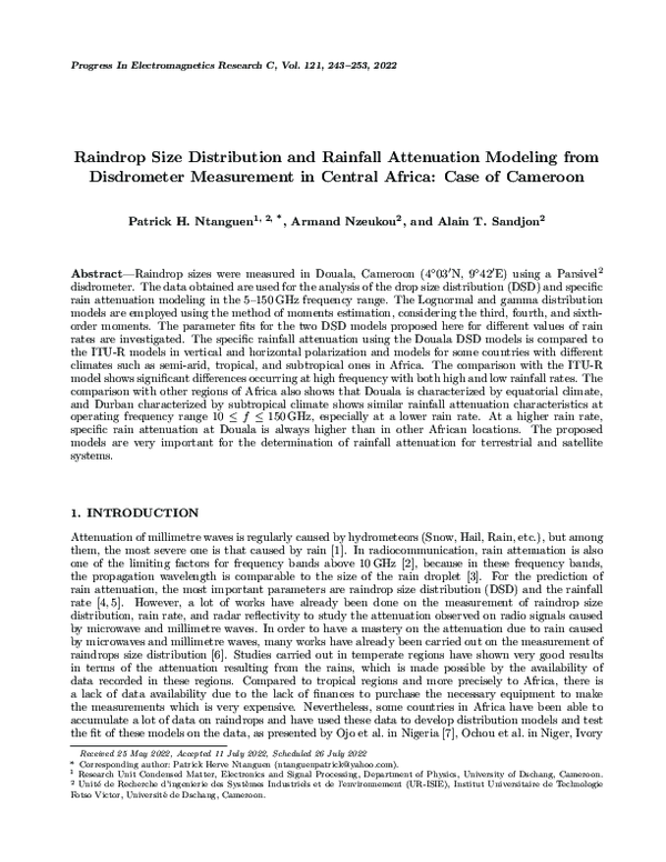 (PDF) Raindrop Size Distribution and Rainfall Attenuation Modeling from Disdrometer Measurement ...