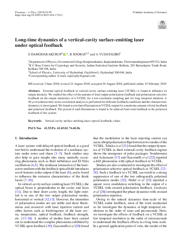 (PDF) Long-time dynamics of a vertical-cavity surface-emitting laser under optical feedback