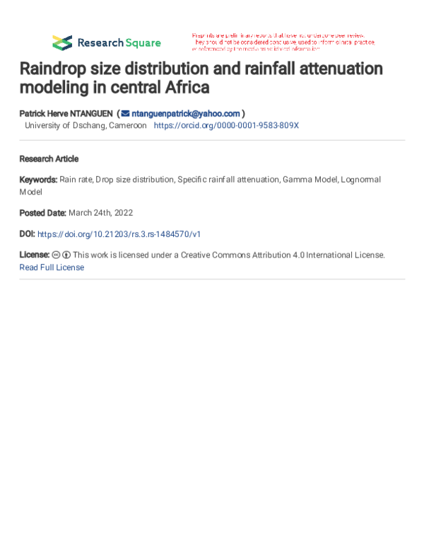 (PDF) Raindrop size distribution and rainfall attenuation modeling in ...