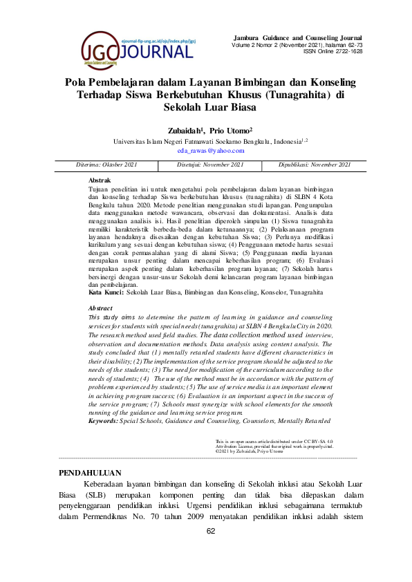 (PDF) Pola Pembelajaran dalam Layanan Bimbingan dan Konseling terhadap ...