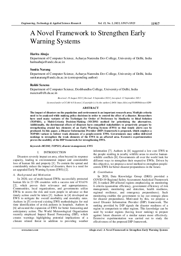 (PDF) A Novel Framework to Strengthen Early Warning Systems