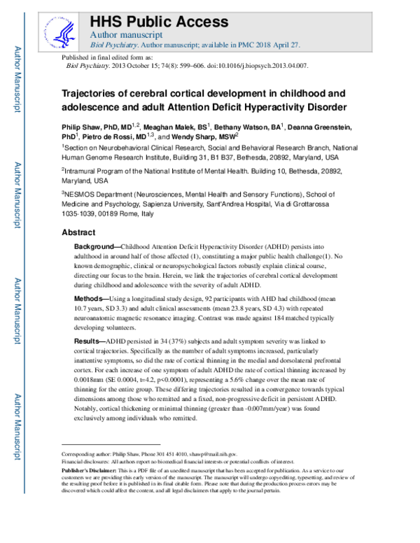 (PDF) Trajectories of Cerebral Cortical Development in Childhood and ...