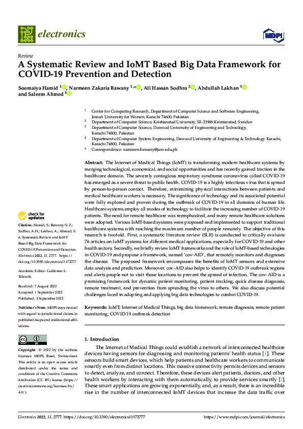 (PDF) A Systematic Review and IoMT Based Big Data Framework for COVID-19 Prevention and Detection