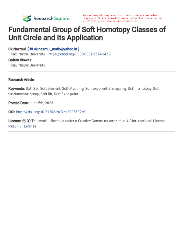(PDF) Fundamental Group of Soft Homotopy Classes of Unit Circle and Its ...