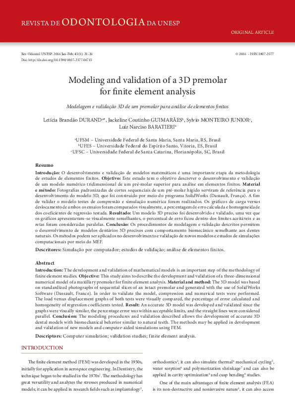 (PDF) Modeling and validation of a 3D premolar for finite element analysis | S. Junior ...