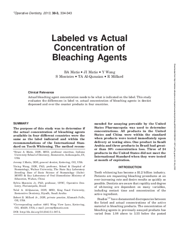 (PDF) Labeled vs Actual Concentration of Bleaching Agents | S. Junior ...