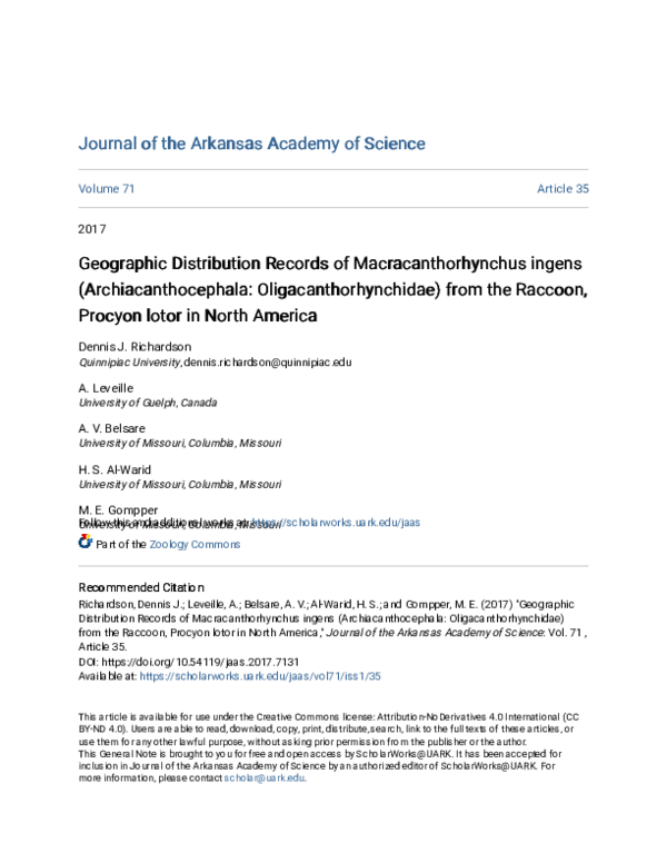 (PDF) Geographic Distribution Records of Macracanthorhynchus ingens ...