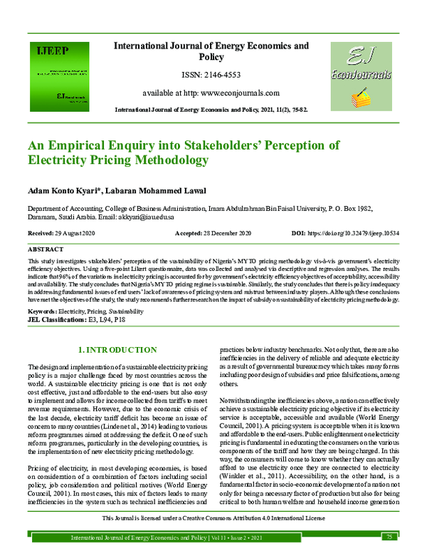 (PDF) An Empirical Enquiry Into Stakeholders’ Perception of Electricity ...
