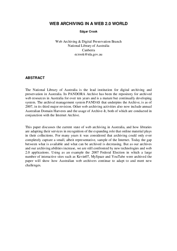 (PDF) Web archiving in a Web 2.0 world