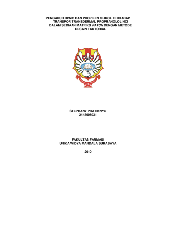 (PDF) Pengaruh HPMC dan propilen glikol terhadap transpor transdermal propranolol HCl dalam ...