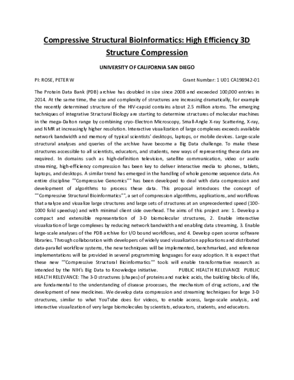 (PDF) Compressive structural bioinformatics: High efficiency 3D structure compression