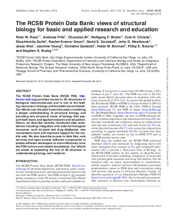 (PDF) RCSB Protein Data Bank: Views of structural biology for basic and ...