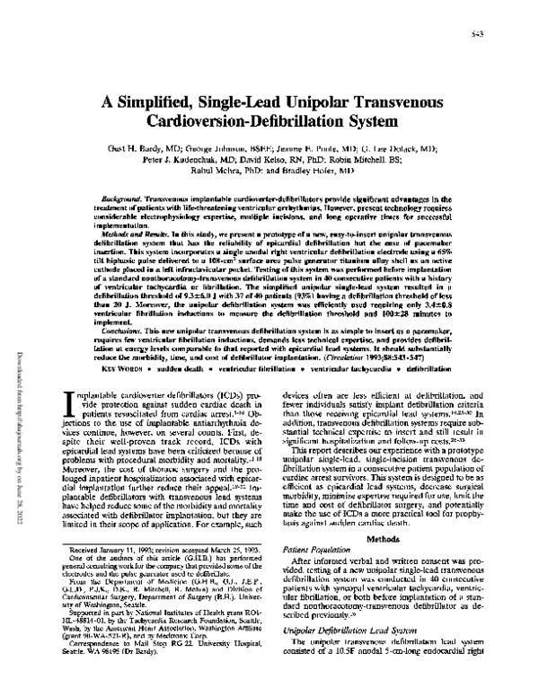 (PDF) A simplified, single-lead unipolar transvenous cardioversion ...