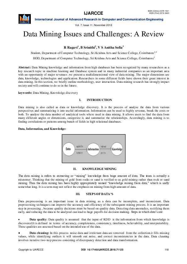 (PDF) Data Mining Issues and Challenges: A Review