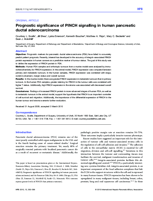 (PDF) Prognostic significance of PINCH signalling in human pancreatic ...