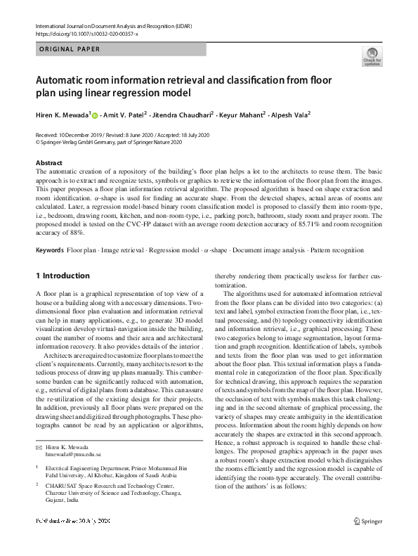 (PDF) Automatic room information retrieval and classification from floor plan using linear ...