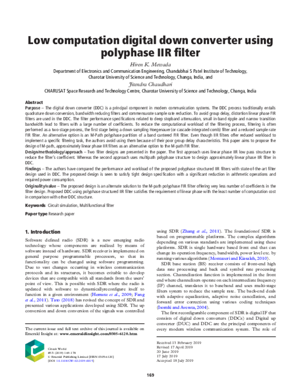 (PDF) Low computation digital down converter using polyphase IIR filter