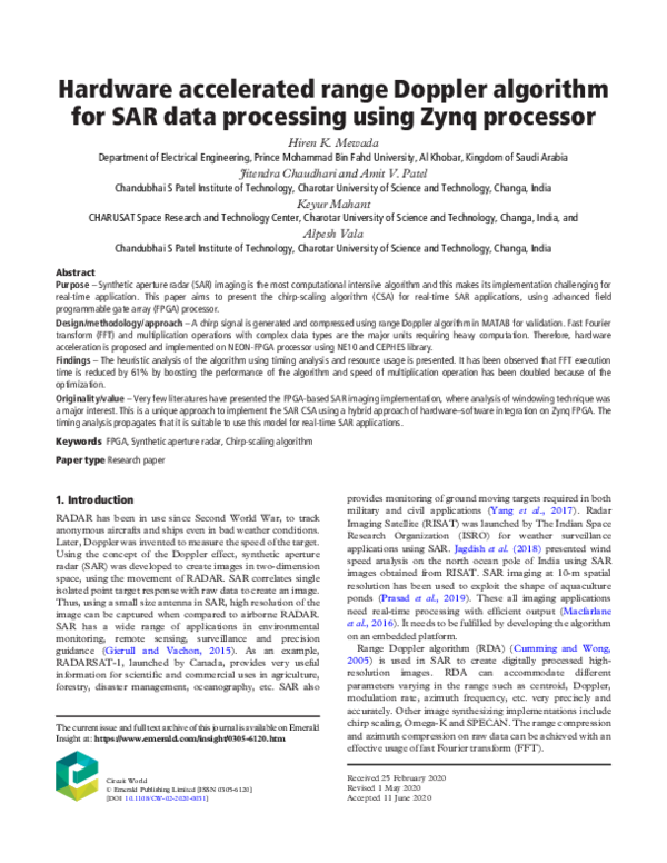 (PDF) Hardware accelerated range Doppler algorithm for SAR data ...