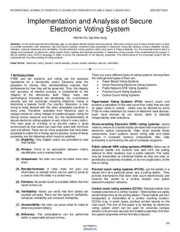 (PDF) Implementation and Analysis of Secure Electronic Voting System | Htet Ne Oo - Academia.edu