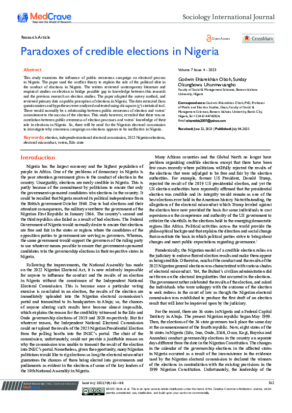 (PDF) Paradoxes of credible elections in Nigeria