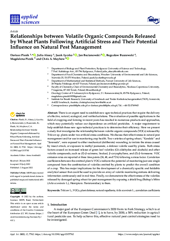 (PDF) Relationships between Volatile Organic Compounds Released by ...