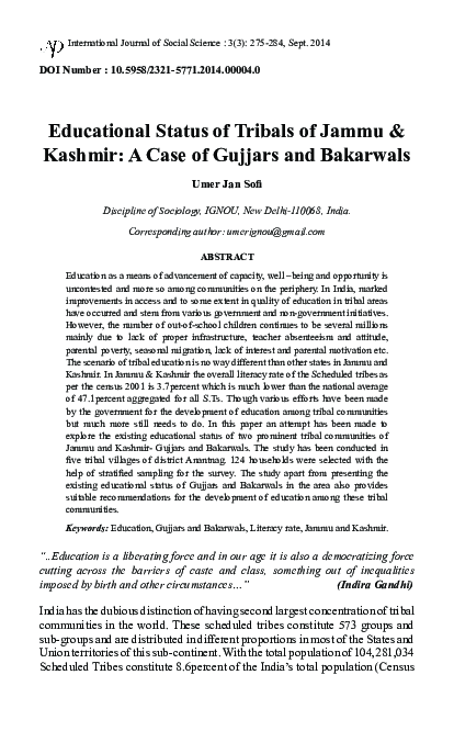 (PDF) Educational Status of Tribals of Jammu & Kashmir: A Case of ...