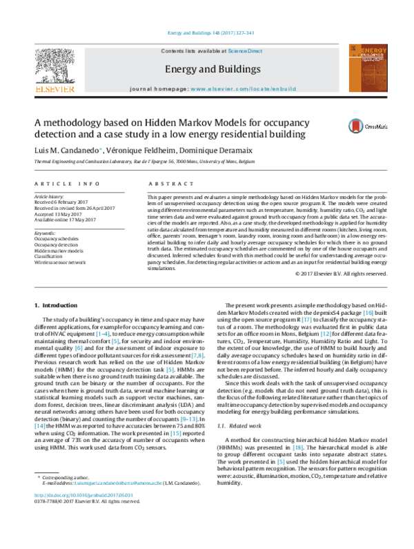 (PDF) A methodology based on Hidden Markov Models for occupancy detection and a case study in a ...